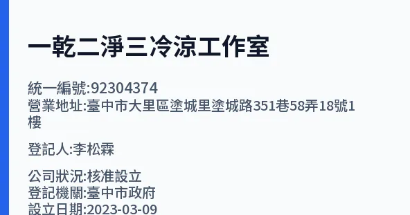 一乾二淨三冷涼工作室的照片-統編 92304374(臺中市) 公司登記資料與營業項目詳細圖表