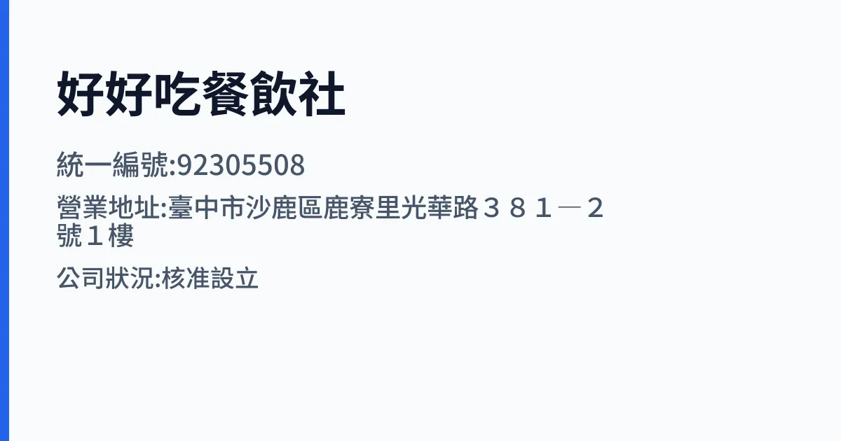 好好吃餐飲社 - 統編 92305508(臺中市) 公司登記資料與營業項目詳細圖表