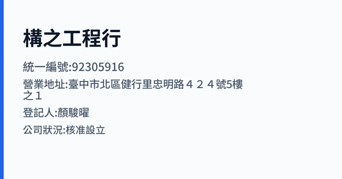 構之工程行 - 統編 92305916(臺中市) 公司登記資料與營業項目詳細圖表