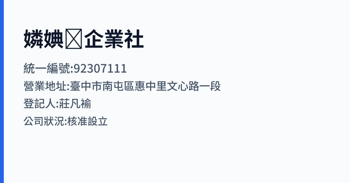 嫾婰嬜企業社 - 統編 92307111(臺中市) 公司登記資料與營業項目詳細圖表