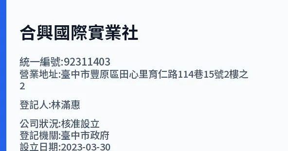 合興國際實業社的照片-統編 92311403(臺中市) 公司登記資料與營業項目詳細圖表