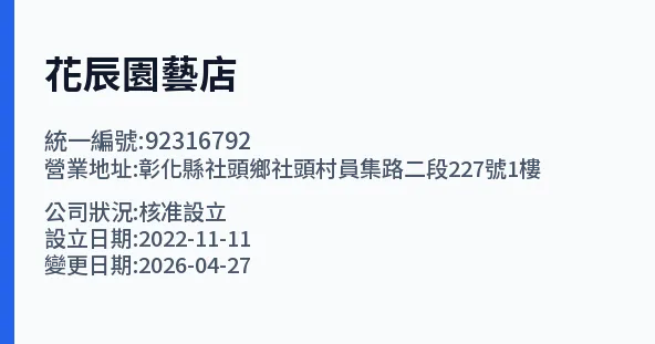 花辰園藝店的照片-統編 92316792(彰化縣) 公司登記資料與營業項目詳細圖表