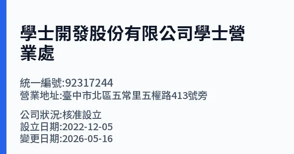 學士開發股份有限公司學士營業處的照片-統編 92317244(臺中市) 公司登記資料與營業項目詳細圖表
