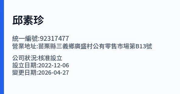 邱素珍的照片-統編 92317477(苗栗縣) 公司登記資料與營業項目詳細圖表