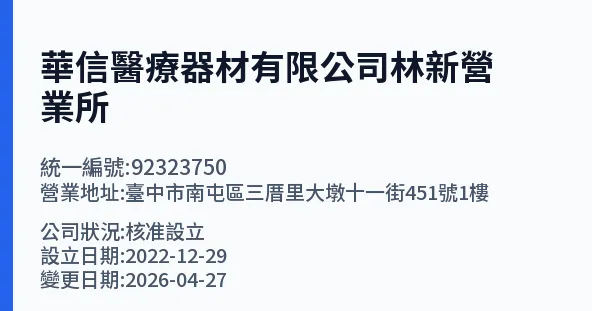 華信醫療器材有限公司林新營業所的照片-統編 92323750(臺中市) 公司登記資料與營業項目詳細圖表