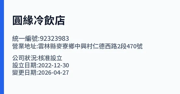 圓緣冷飲店的照片-統編 92323983(雲林縣) 公司登記資料與營業項目詳細圖表