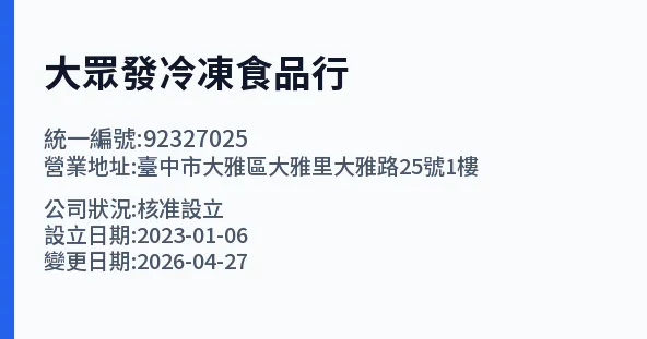 大眾發冷凍食品行的照片-統編 92327025(臺中市) 公司登記資料與營業項目詳細圖表