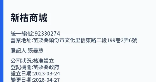 新桔商城的照片-統編 92330274(苗栗縣) 公司登記資料與營業項目詳細圖表