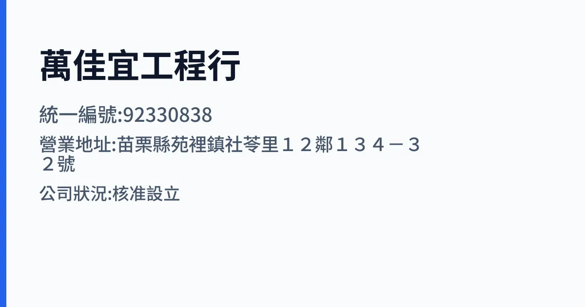 萬佳宜工程行 - 統編 92330838(苗栗縣) 公司登記資料與營業項目詳細圖表