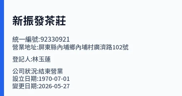 新振發茶莊的照片-統編 92330921(屏東縣) 公司登記資料與營業項目詳細圖表