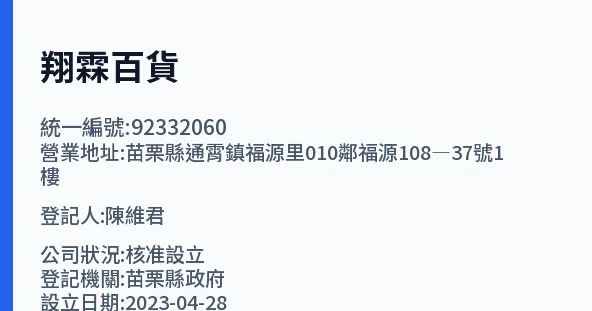 翔霖百貨的照片-統編 92332060(苗栗縣) 公司登記資料與營業項目詳細圖表