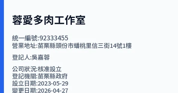 蓉愛多肉工作室的照片-統編 92333455(苗栗縣) 公司登記資料與營業項目詳細圖表