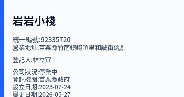 岩岩小棧的照片-統編 92335720(苗栗縣) 公司登記資料與營業項目詳細圖表