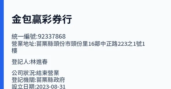 金包贏彩券行的照片-統編 92337868(苗栗縣) 公司登記資料與營業項目詳細圖表