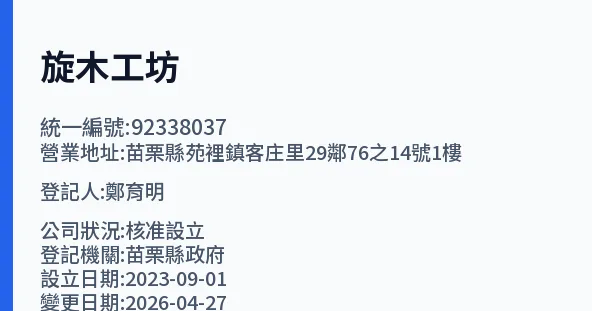 旋木工坊的照片-統編 92338037(苗栗縣) 公司登記資料與營業項目詳細圖表