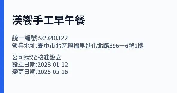 渼饗手工早午餐的照片-統編 92340322(臺中市) 公司登記資料與營業項目詳細圖表