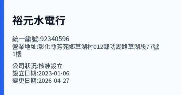 裕元水電行的照片-統編 92340596(彰化縣) 公司登記資料與營業項目詳細圖表