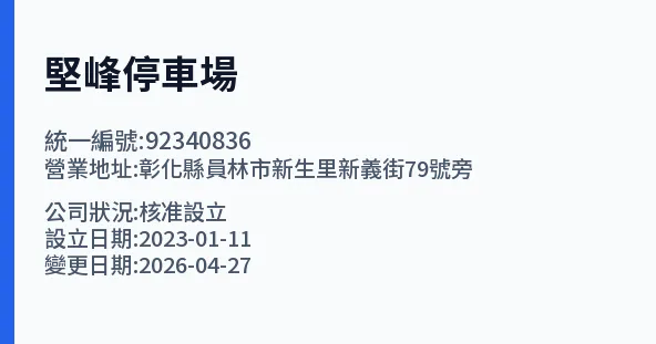 堅峰停車場的照片-統編 92340836(彰化縣) 公司登記資料與營業項目詳細圖表