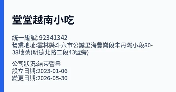 堂堂越南小吃的照片-統編 92341342(雲林縣) 公司登記資料與營業項目詳細圖表