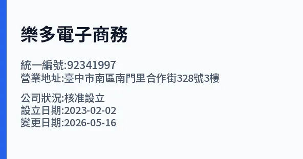 樂多電子商務的照片-統編 92341997(臺中市) 公司登記資料與營業項目詳細圖表