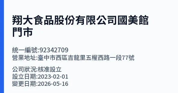 翔大食品股份有限公司國美館門市的照片-統編 92342709(臺中市) 公司登記資料與營業項目詳細圖表