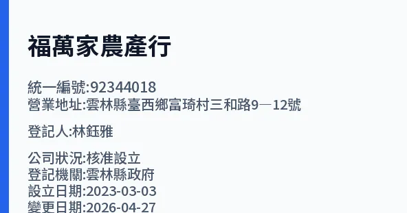 福萬家農產行的照片-統編 92344018(雲林縣) 公司登記資料與營業項目詳細圖表