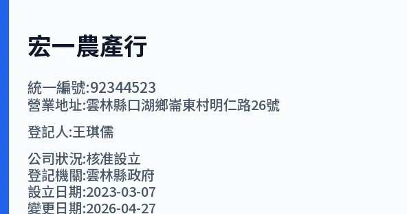 宏一農產行的照片-統編 92344523(雲林縣) 公司登記資料與營業項目詳細圖表