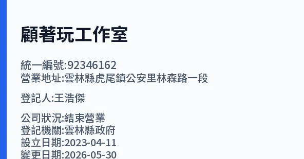 顧著玩工作室的照片-統編 92346162(雲林縣) 公司登記資料與營業項目詳細圖表