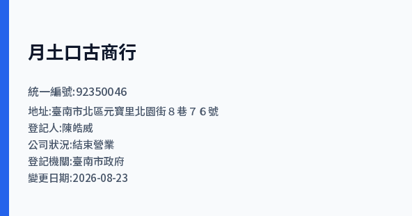 月土口古商行的照片-統編 92350046(臺南市) 公司登記資料與營業項目詳細圖表