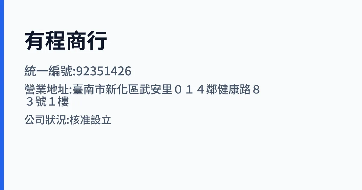 有程商行 - 統編 92351426(臺南市) 公司登記資料與營業項目詳細圖表