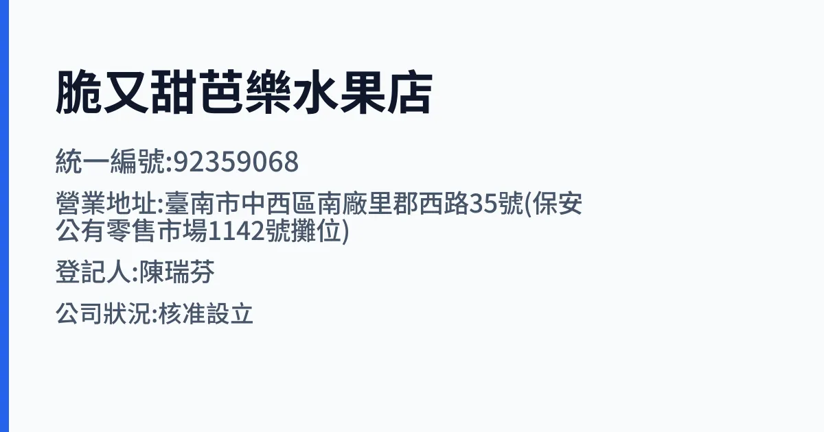 脆又甜芭樂水果店 - 統編 92359068(臺南市) 公司登記資料與營業項目詳細圖表