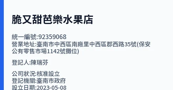 脆又甜芭樂水果店的照片-統編 92359068(臺南市) 公司登記資料與營業項目詳細圖表