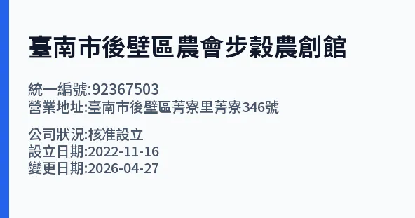 臺南市後壁區農會步穀農創館的照片-統編 92367503(臺南市) 公司登記資料與營業項目詳細圖表