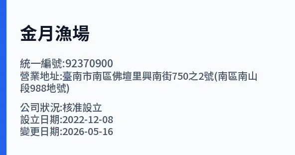 金月漁場的照片-統編 92370900(臺南市) 公司登記資料與營業項目詳細圖表