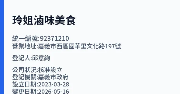 玲姐滷味美食的照片-統編 92371210(嘉義市) 公司登記資料與營業項目詳細圖表