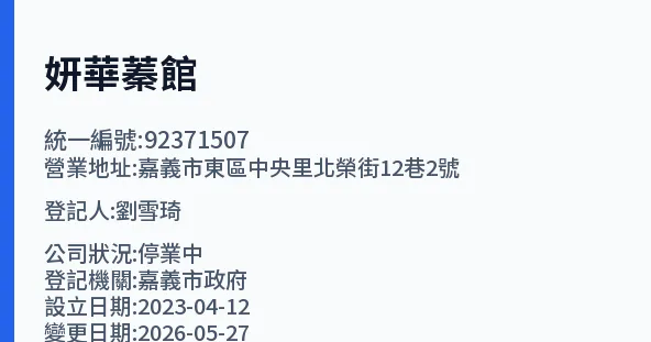 妍華蓁館的照片-統編 92371507(嘉義市) 公司登記資料與營業項目詳細圖表