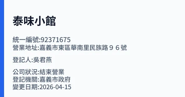 泰味小館的照片-統編 92371675(嘉義市) 公司登記資料與營業項目詳細圖表