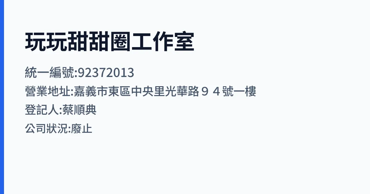 玩玩甜甜圈工作室 - 統編 92372013(嘉義市) 公司登記資料與營業項目詳細圖表
