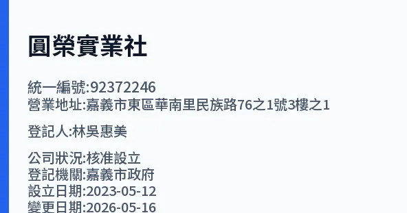 圓榮實業社的照片-統編 92372246(嘉義市) 公司登記資料與營業項目詳細圖表