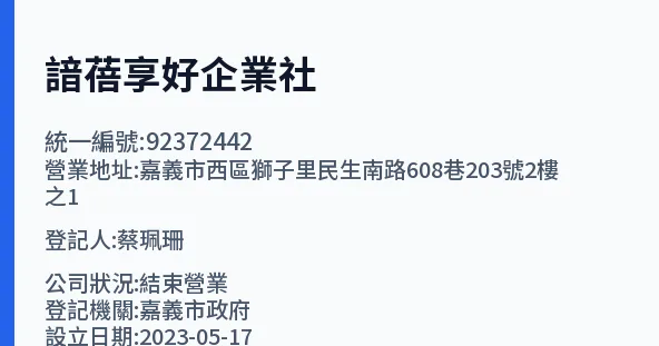 諳蓓享好企業社的照片-統編 92372442(嘉義市) 公司登記資料與營業項目詳細圖表