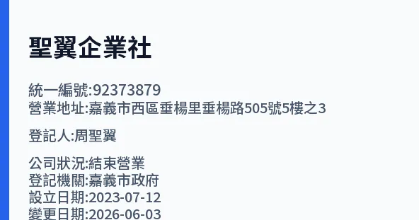 聖翼企業社的照片-統編 92373879(嘉義市) 公司登記資料與營業項目詳細圖表
