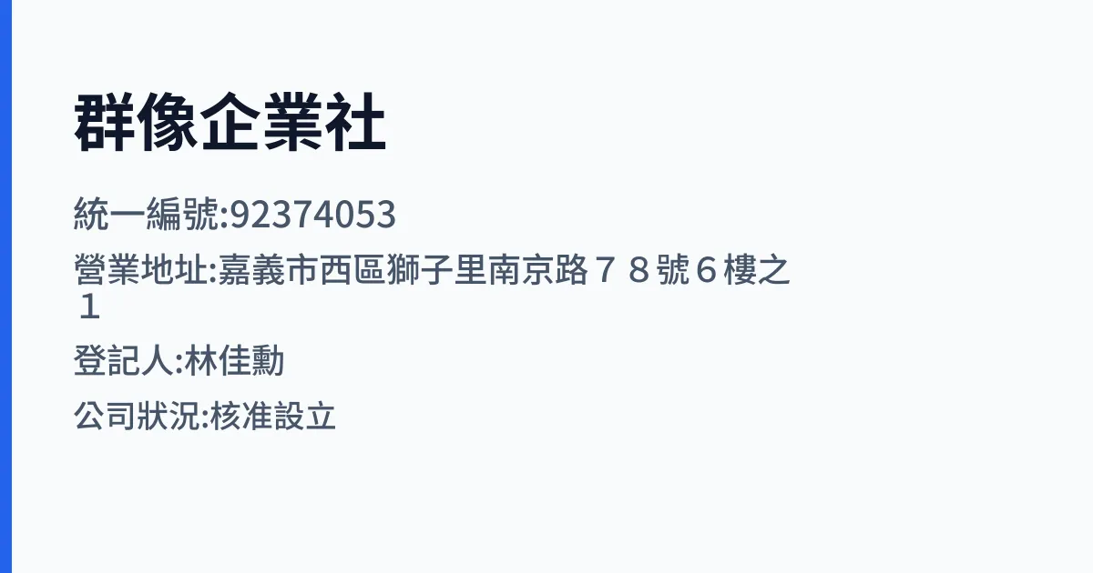 群像企業社 - 統編 92374053(嘉義市) 公司登記資料與營業項目詳細圖表