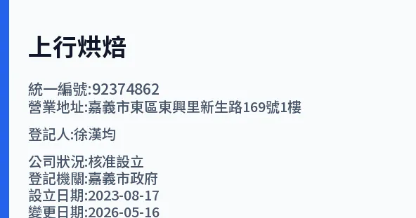 上行烘焙的照片-統編 92374862(嘉義市) 公司登記資料與營業項目詳細圖表