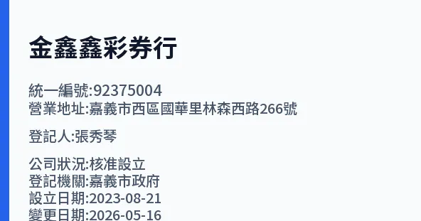 金鑫鑫彩券行的照片-統編 92375004(嘉義市) 公司登記資料與營業項目詳細圖表