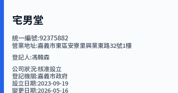 宅男堂的照片-統編 92375882(嘉義市) 公司登記資料與營業項目詳細圖表