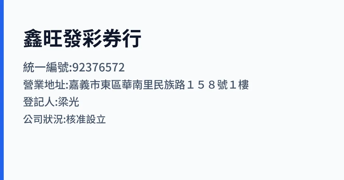 鑫旺發彩券行 - 統編 92376572(嘉義市) 公司登記資料與營業項目詳細圖表