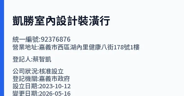 凱勝室內設計裝潢行的照片-統編 92376876(嘉義市) 公司登記資料與營業項目詳細圖表