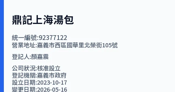 鼎記上海湯包的照片-統編 92377122(嘉義市) 公司登記資料與營業項目詳細圖表