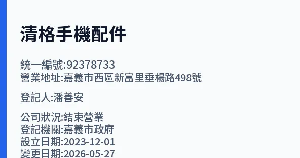 清格手機配件的照片-統編 92378733(嘉義市) 公司登記資料與營業項目詳細圖表
