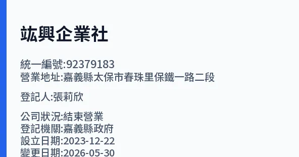 竑興企業社的照片-統編 92379183(嘉義縣) 公司登記資料與營業項目詳細圖表